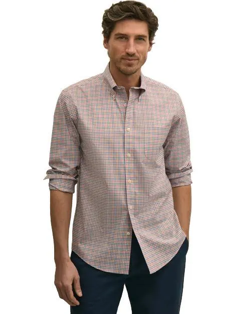 Brooks Brothers Stretch Cotton Non-iron Broadcloth Polo Button-down Collar, Check Sport Shirt - Orange