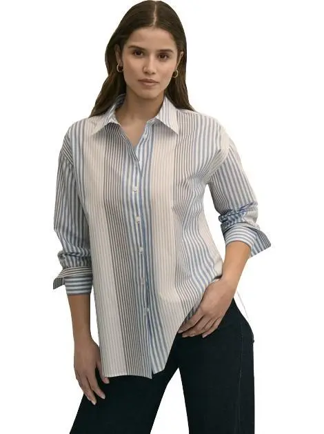 Brooks Brothers Oversized Cotton Pinstripe Shirt - Blue