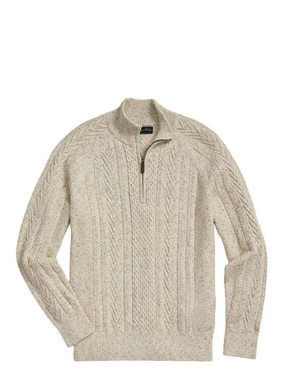 Brooks Brothers Cotton Quarter-zip Mouline Fisherman Sweater - Light Stone