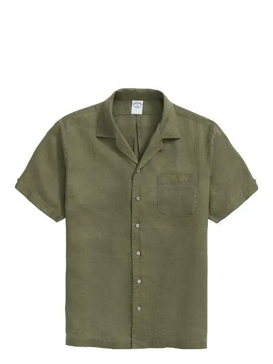 Brooks Brothers Irish Linen Camp Collar Short-sleeve Sport Shirt - Olive