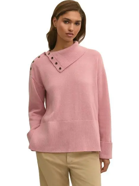 Brooks Brothers Relaxed Wool-blend Foldover Snap Collar Sweater - Blush