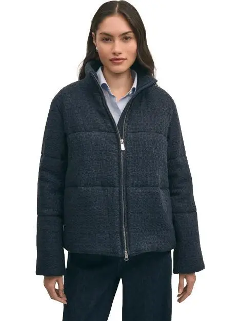 Brooks Brothers Tweed Short Puffer Jacket - Navy
