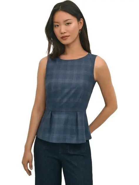 Brooks Brothers Wool-silk Blend Plaid Peplum Top - Blue