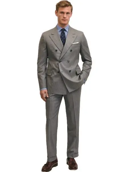 Brooks Brothers Classic Fit Double-breasted Wool Pinstripe 1818 Suit - Grey