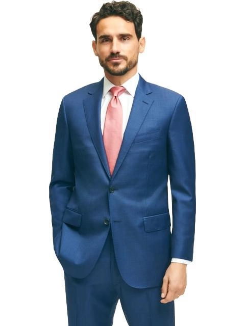 Brooks Brothers Traditional Fit Wool Sharkskin 1818 Suit - Blue