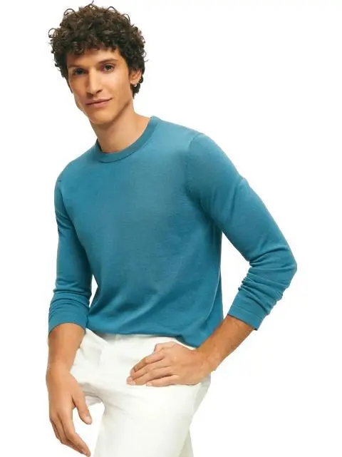 Brooks Brothers Lightweight Luxe All-season Merino Wool Crewneck Sweater - Blue