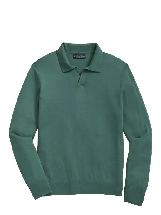 Brooks Brothers Lightweight Luxe Johnny Collar Sweater - Green
