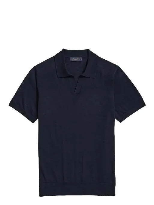 Brooks Brothers Lightweight Luxe Johnny Collar Sweater - Navy