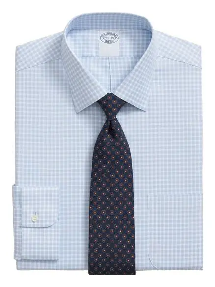 Brooks Brothers Explorer Collection Non-iron Twill Ainsley Collar, Gingham Dress Shirt - Hydrangea