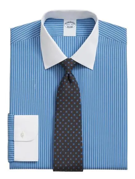 Brooks Brothers Pure Supima Cotton Regular-finish Ainsley Collar, Ground Stripe Dress Shirt - Blue