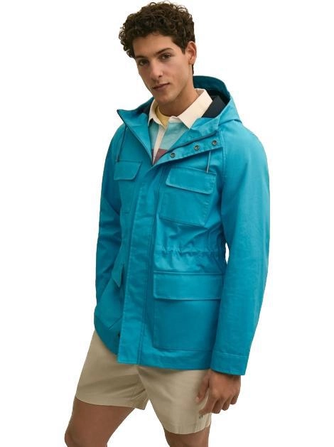 Brooks Brothers Bonded Cotton Water-repellent Hooded Raincoat - Blue