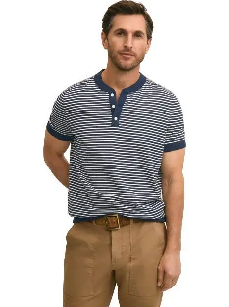 Brooks Brothers Supima Cotton Short-sleeve Mariner Stripe Henley Sweater - Navy