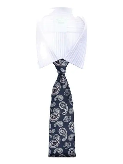 Brooks Brothers Explorer Collection Non-iron Twill Ainsley Collar, Triple Stripe Dress Shirt - Blue