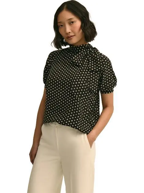 Brooks Brothers Polka Dot Tie-neck Blouse - Black