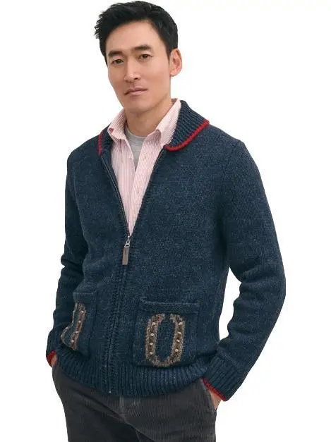 Brooks Brothers Wool Full-zip Sweater - Navy