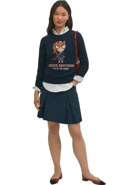 Brooks Brothers Merino-wool-blend Intarsia Crewneck Sweater With Horse Design - Navy