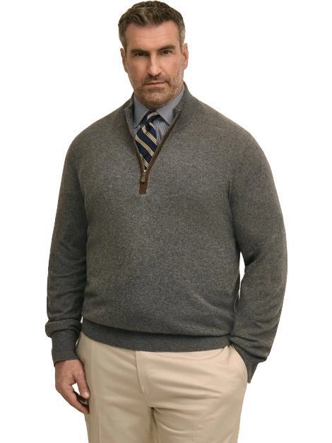 Brooks Brothers Big & Tall 3-ply Cashmere Quarter-zip Sweater - Grey