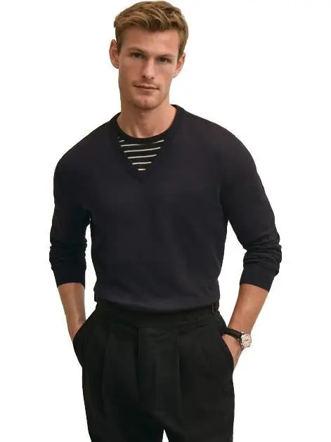 Brooks Brothers Supima Cotton V-neck Sweater - Black