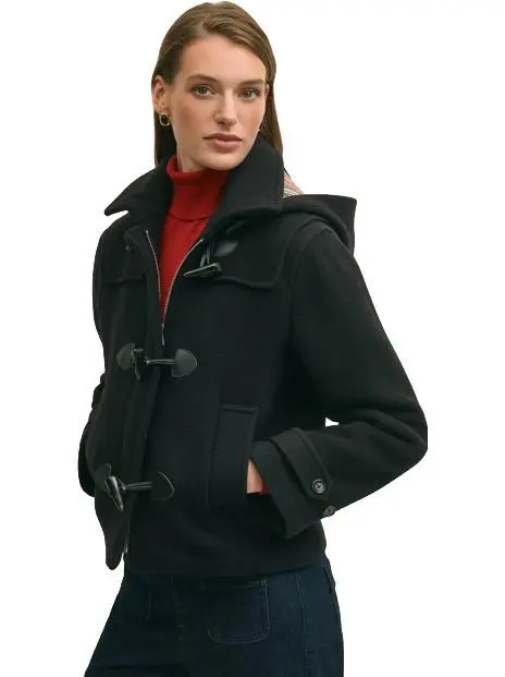 Brooks Brothers Cropped Wool Toggle Coat With Removable Hood - Black