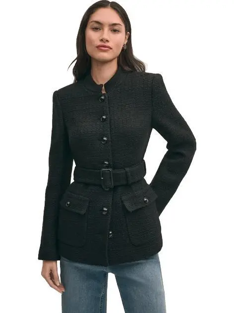 Brooks Brothers Military Boucle Belted Jacket - Black