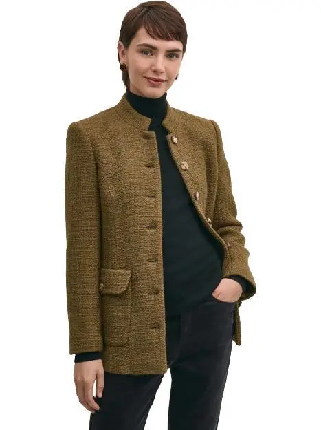 Brooks Brothers Military Boucle Belted Jacket - Olive