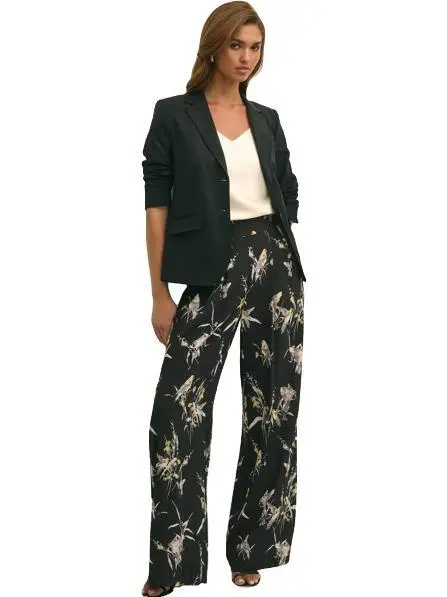 Brooks Brothers Wide-leg Soft Bird Print Pants - Black