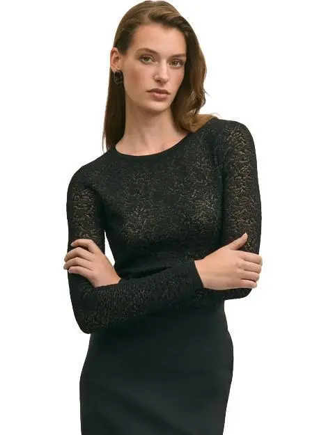 Brooks Brothers Merino Wool Lace Sweater - Black