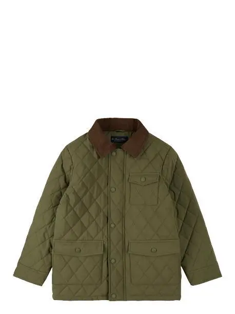 Brooks Brothers Quilted Jacket With Corduroy Collar - Olive