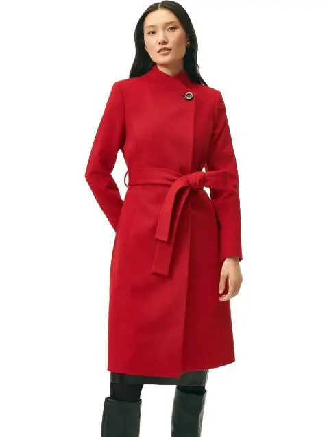 Brooks Brothers Wrap Coat In Water-repellent Brushed-twill Wool - Red