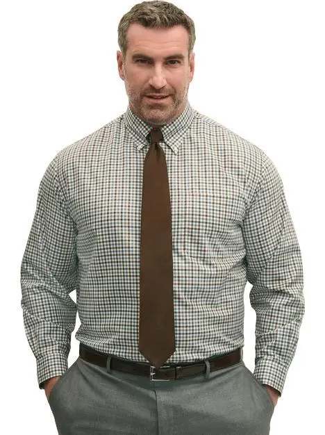 Brooks Brothers Big & Tall Stretch Supima Cotton Non-iron Twill Polo Button Down, Check Sport Shirt - Ivory