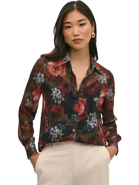 Brooks Brothers Floral Print Sheer Blouse With Camisole - Multicolor