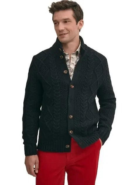 Brooks Brothers Merino Aran Cable Cardigan - Black