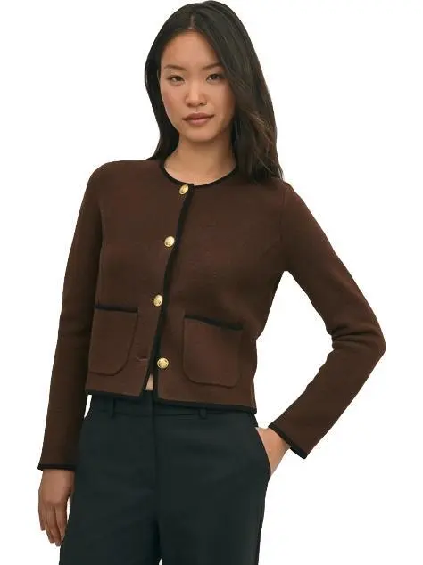 Brooks Brothers Brushed Merino Wool Suede Trim Sweater Jacket - Medium Brown