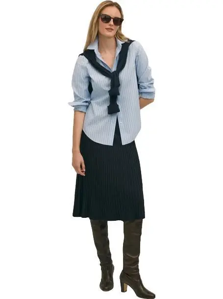 Brooks Brothers Silk Viscose Pleated Sweater Skirt - Navy