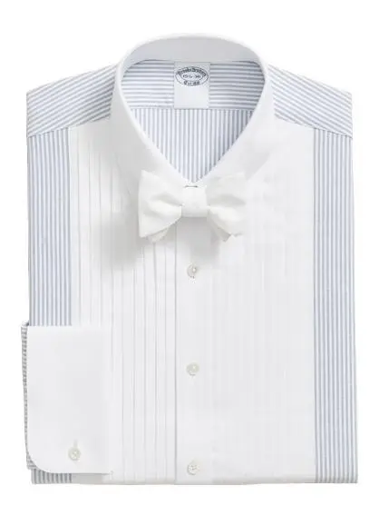 Brooks Brothers Cotton Oxford Polo Button-down Collar, 10-pleat Contrast-stripe Tuxedo Shirt - Blue