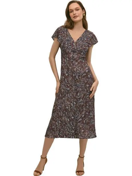 Brooks Brothers Paisley Shimmer Ruffle-front Chevron-stripe Dress - Blue