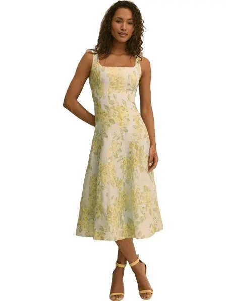 Brooks Brothers Linen Blend Floral Square Neck Tank Dress - Light Blue