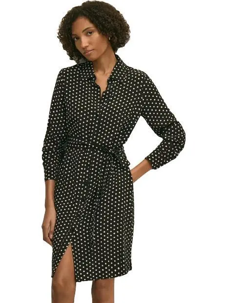 Brooks Brothers Belted Dot-print Shirt Dress - Black