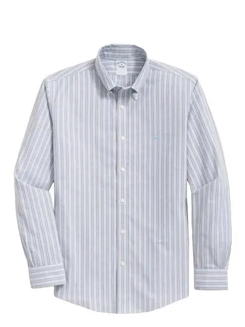 Brooks Brothers Stretch Cotton Non-iron Oxford Polo Button Down Collar, Striped Shirt - Hydrangea