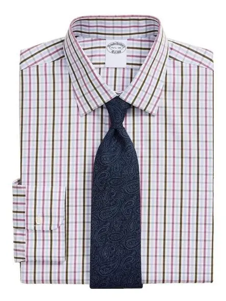 Brooks Brothers Pure Supima Cotton Regular-finish Ainsley Collar, Check Dress Shirt - Olive