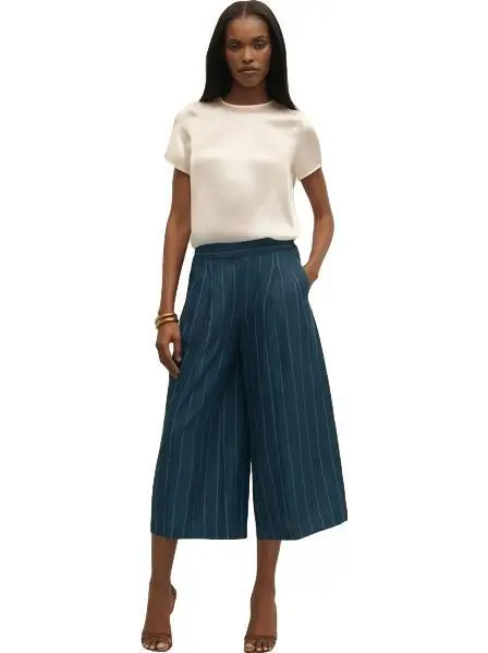 Brooks Brothers Lyocell-blend Stripe Wide-leg Culottes - Navy