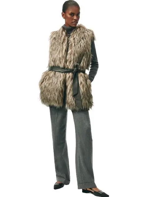 Brooks Brothers Belted Faux Fur Vest - Grey