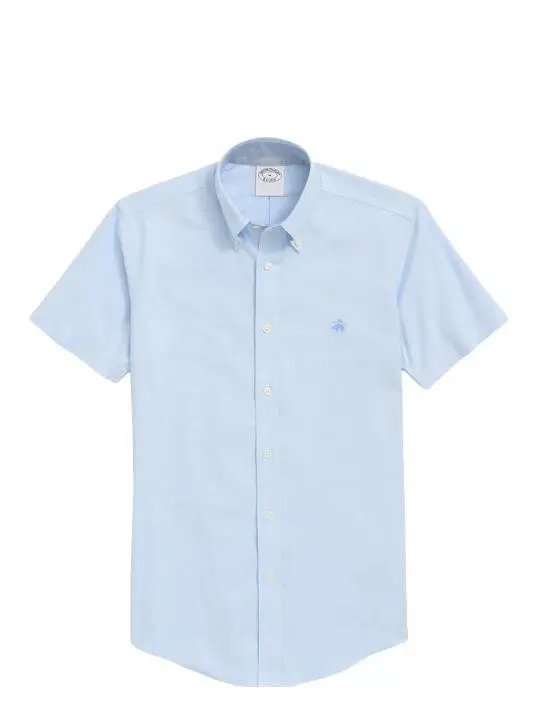 Brooks Brothers Stretch Non-iron Oxford Button-down Collar Short-sleeve Sport Shirt - Light Blue