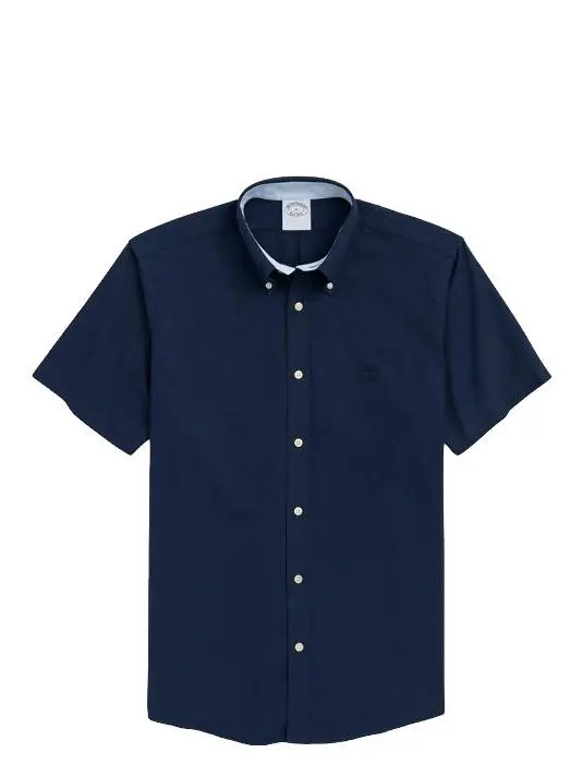 Brooks Brothers Stretch Non-iron Oxford Button-down Collar Short-sleeve Sport Shirt - Navy
