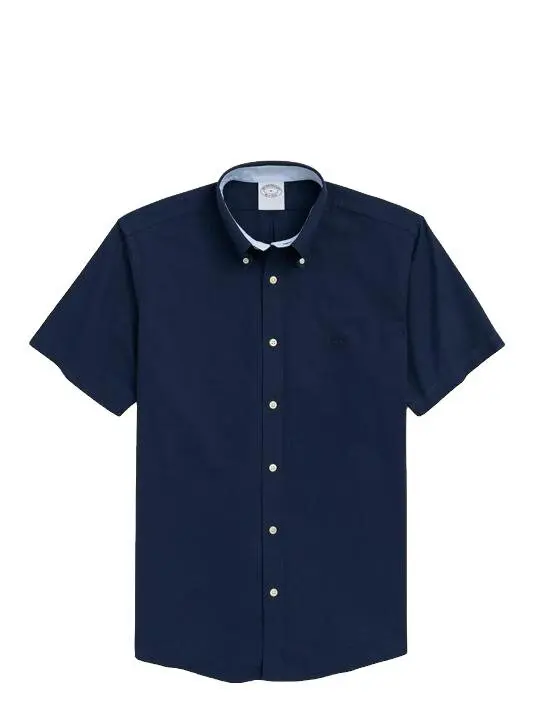 Brooks Brothers Stretch Non-iron Oxford Button-down Collar Short-sleeve Sport Shirt - Navy
