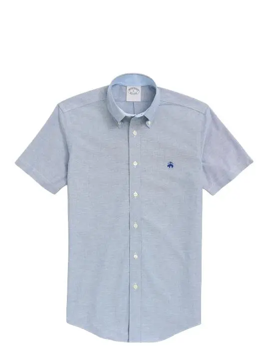 Brooks Brothers Stretch Non-iron Oxford Button-down Collar Short-sleeve Sport Shirt - Sodalite
