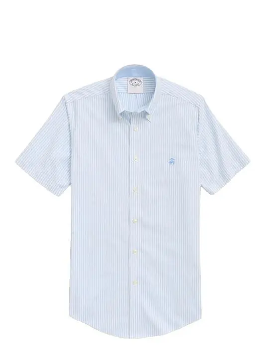 Brooks Brothers Stretch Non-iron Oxford Button-down Collar Short-sleeve Sport Shirt - Sodalite