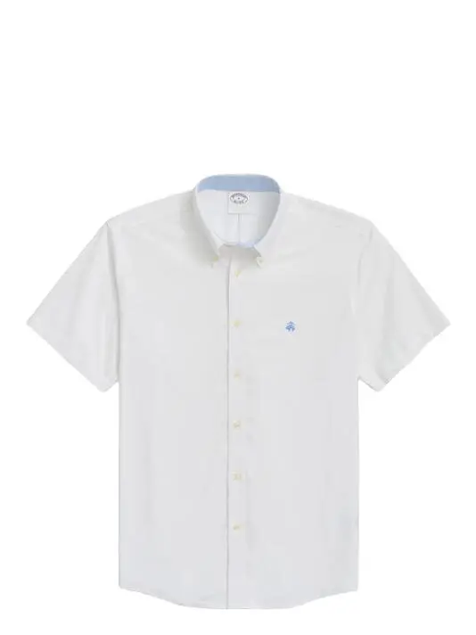 Brooks Brothers Stretch Non-iron Oxford Button-down Collar Short-sleeve Sport Shirt - White