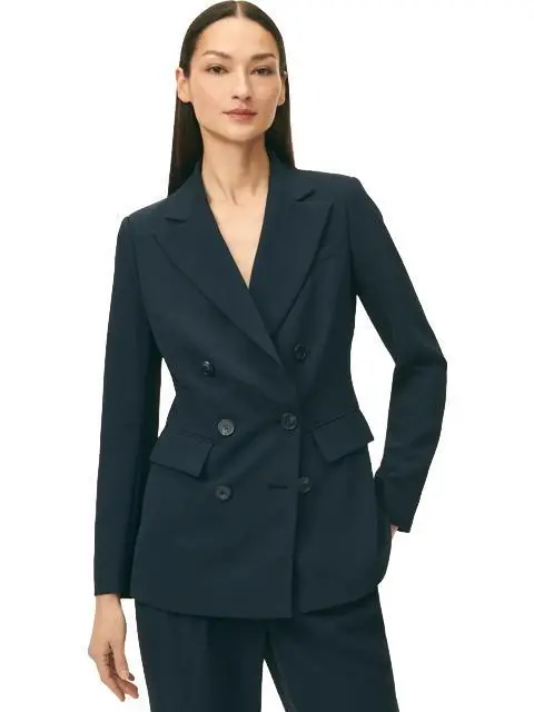 Brooks Brothers Double-breasted Peak Lapel Jacket In Stretch Crepe - Navy