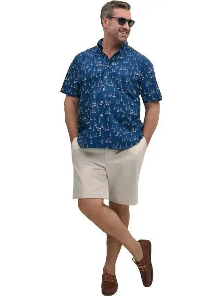 Brooks Brothers Big & Tall Friday Shirt, Short-sleeve Poplin Sailboat - Blue